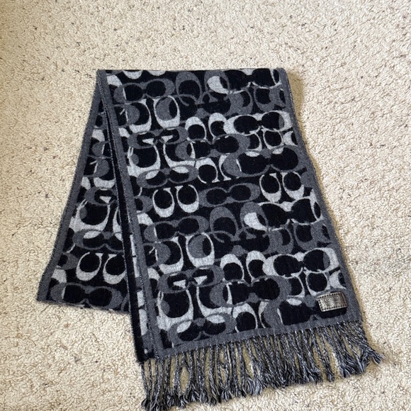 Coach | Accessories | Coach Black Gray Fringe Wool Cashmere Scarf ...